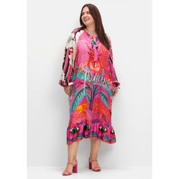 Maxikleid "Maxikleid", Damen, Gr. 50, Normalgr&ouml;&szlig;en, rosa (pink gemustert), 100% Viskose, bedruckt, gemustert, mehrfarbig, wadenlang, V-Ausschnitt, Kleider Maxikleid