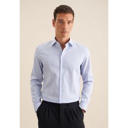 Businesshemd Seidensticker "Schwarze Rose", Herren, Gr. XS (36), normale &Auml;rmell&auml;ngen, blau (mittelblau), 100% Baumwolle, gestreift, skinny fit, 2-Knopf-Manschette, Hemden, X-Slim 1/1 Kentkragen Gestreift