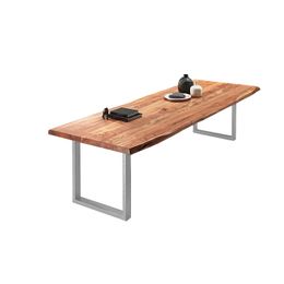 Esstisch Baumkante massiv Akazie natur 400 x 120 silber VALIN