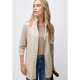 Sweatjacke Street One, Damen, Gr. 40, soft fawn beige, Sweatware, Obermaterial: 81% Viskose, 15% Polyester, 4% Elasthan, unifarben, normal ca. Mitte Oberschenkel, Rundhals, Bündchen, Sweatjacken, mit Strickdetails und Stehkragen