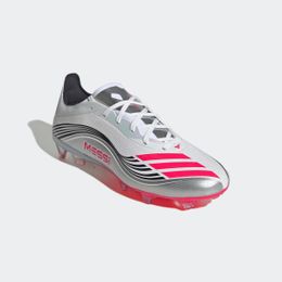 Fußballschuh adidas Performance "F50 MESSI PRO E FÜR FESTE BÖDEN", Gr. 42, cloud weiß, lucid rot, silber metallic, Synthetik, Textil, Schuhe, geeignet für Rasenplätze
