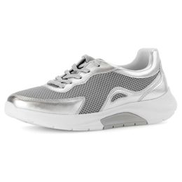 Keilsneaker Gabor Rollingsoft, Damen, Gr. 38, silber (silberfarben), Lederimitat, Textil, metallic, Schuhe, Freizeitschuh, Halbschuh, Schn&uuml;rschuh mit Wechselfu&szlig;bett