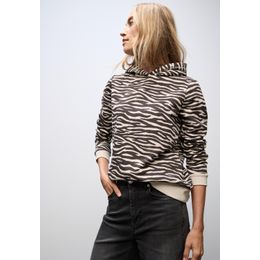 Kapuzensweatshirt Street One, Damen, Gr. 42, deep roast braun, Sweatware, Obermaterial: 60% Baumwolle, 40% Polyester. Futter: 100% Baumwolle, animal-print, Casual, lässig geschnitten hüftbedeckend, Rundhals, Bündchen, Sweatshirts, mit Animal-Print