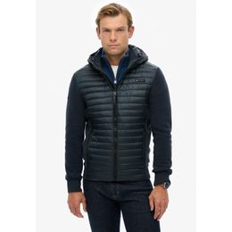 Steppjacke Superdry "HOOD STORM FLEECE HYBRID JKT", Herren, Gr. L, blau (eclipse navy), Web, Obermaterial: 100% Polyester, unifarben, slim fit, Jacken