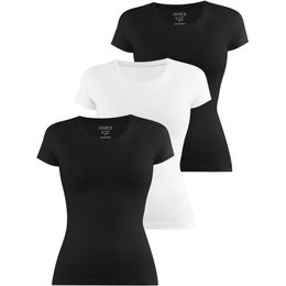 Janice 3 x Damen T-Shirt Nysa in Schwarz/Wei&szlig;/Schwarz | Gr.: XL/XXL