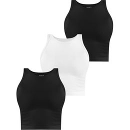 Janice 3 x Damen crop Top hochgeschlossen Niah in Schwarz/Wei&szlig;/Schwarz | Gr.: XL/XXL