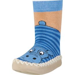 Playshoes Kinder Hausschuh "H&uuml;ttenschuh Nilpferd" in Blau | Gr.: 19-22