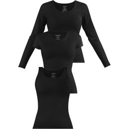 Janice Damen Shirt 3-er Set (Top, Kurzarmshirt und Langarmshirt) in Schwarz | Gr.: XL/XXL