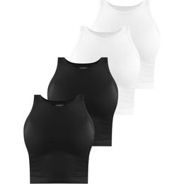 Janice 4 x Damen crop Top hochgeschlossen Niah in Schwarz/Wei&szlig; | Gr.: M/L