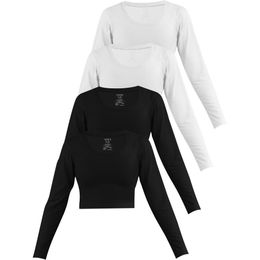 Janice 4 x Damen crop Langarmshirt Nerja in Schwarz/Wei&szlig; | Gr.: XL/XXL