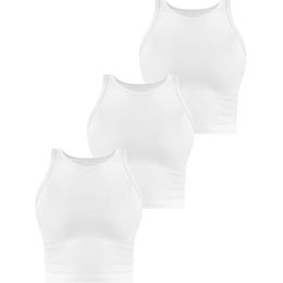 Janice 3 x Damen crop Top hochgeschlossen Niah in Wei&szlig; | Gr.: XS/S