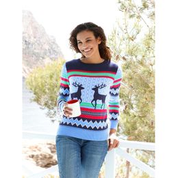 WITT WEIDEN Jacquard-Pullover in marine-himmelblau-gemustert | Gr.: 40