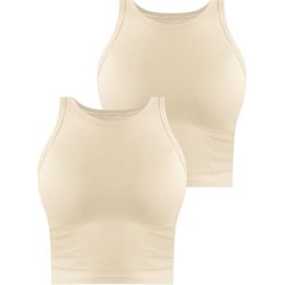 Janice 2 x Damen crop Top hochgeschlossen Niah in Beige | Gr.: M/L