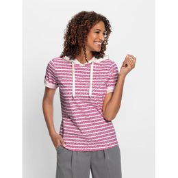 WITT WEIDEN Kapuzen-Shirt in magenta-ecru-geringelt | Gr.: 50