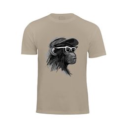 Cotton Prime T-Shirt 'Cool Monkey mit Brille' Herren Gr&ouml;&szlig;e XXL beige / dunkelgrau / schwarz