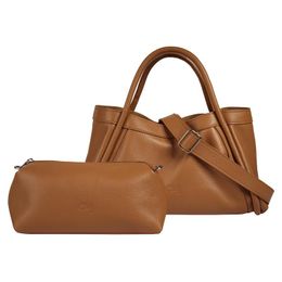 CLUTY Henkeltasche »2 in 1« echt Leder, Made in Italy cognac