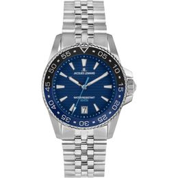 Jacques Lemans Quarzuhr »Liverpool Diver« Armbanduhr, Herrenuhr, Edelstahlarmband, analog, Tag silberfarben-blau Trendstarke Armbanduhr