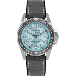 Jacques Lemans Quarzuhr »Liverpool Diver« Armbanduhr, Herrenuhr, Lederarmband, analog, Tag grau-hellblau Trendstarke Armbanduhr