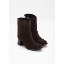 bonprix Stiefeletten aus Veloursleder, braun, Gr.41, Elegante Stiefelette aus Veloursleder mit Blockabsatz, aus Veloursleder