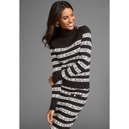 Laura Scott Damen Rollkragenpullover mit modischen Streifen und Zierkn&ouml;pfen schwarz-wei&szlig; 34