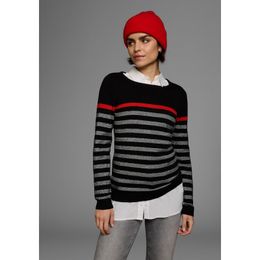 AJC Strickpullover mit modischen Kontraststreifen schwarz-grau-rot 44-46 (L) 44-46 (L) Trendy Pullover mit Rundhalsausschnitt von AJC