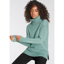 Tamaris Damen Rollkragenpullover in l&auml;ssiger Form mit seitlichen Schlitzen gr&uuml;n 40/42
