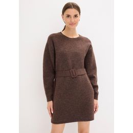 bonprix Kurzes Strickkleid mit softem Wollanteil und G&uuml;rtel, braun