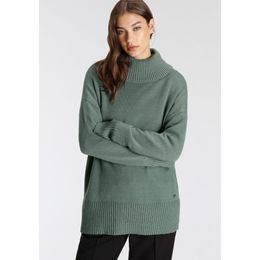 Tamaris Damen Rollkragenpullover in l&auml;ssiger Form mit seitlichen Schlitzen gr&uuml;n 44/46
