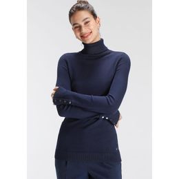 Tamaris Damen Rollkragenpullover in enger Form mit Knopfdetails blau 40
