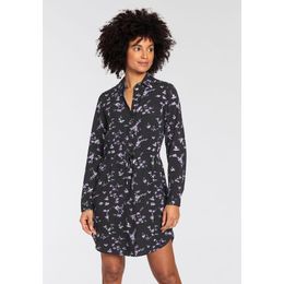 Tamaris Hemdblusenkleid aus Viskoseweb mit Print schwarz lila 44 - N-Gr N-Gr 44 Gebl&uuml;mtes Kleid von Tamaris