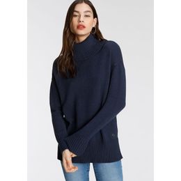 Tamaris Damen Rollkragenpullover in l&auml;ssiger Form mit seitlichen Schlitzen blau 44/46