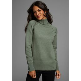 Laura Scott Damen Rollkragenpullover mit Flechtdetail aus softem Viskosestrick gr&uuml;n 34