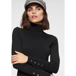 Tamaris Damen Rollkragenpullover in enger Form mit Knopfdetails schwarz 38