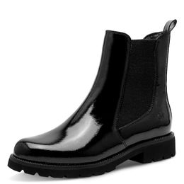 Tamaris Chelseaboots, Businessschuh, Schlupfschuh, Stiefelette mit Stretcheinsätzen schwarz-Lack 41 41 Klassische Stiefelette in veganer Verarbeitung