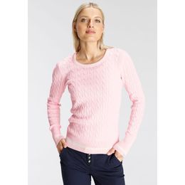 DELMAO Rundhalspullover mit Kontaststreifen und Zopfmuster rosa 44/46 44/46 Klassischer Zopfstrick-Pullover von DELMAO