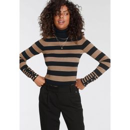 Tamaris Damen Rollkragenpullover im l&auml;ssigen Streifendesign braun 38