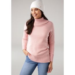 Tamaris Damen Rollkragenpullover in l&auml;ssiger Form mit seitlichen Schlitzen rosa 32/34