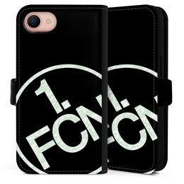 DeinDesign iPhone 16e Handy Klapph&uuml;lle Handyh&uuml;lle aus Kunst Leder schwarz Flip Case Logo 1. Fcn 1. Fc N&uuml;rnberg Sideflip mit Lasche