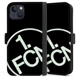 DeinDesign iPhone 13 Handy Klapph&uuml;lle Handyh&uuml;lle aus Kunst Leder schwarz Flip Case Logo 1. Fcn 1. Fc N&uuml;rnberg Sideflip mit Lasche