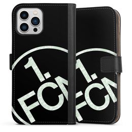 DeinDesign iPhone 13 Pro Max Handy Klapph&uuml;lle Handyh&uuml;lle aus Kunst Leder schwarz Flip Case Logo 1. Fcn 1. Fc N&uuml;rnberg Sideflip mit langer Lasche