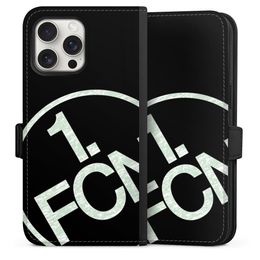 DeinDesign iPhone 15 Pro Max Handy Klapph&uuml;lle Handyh&uuml;lle aus Kunst Leder schwarz Flip Case Logo 1. Fcn 1. Fc N&uuml;rnberg Sideflip mit Lasche