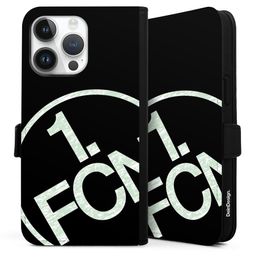 DeinDesign iPhone 14 Pro Max Handy Klapph&uuml;lle Handyh&uuml;lle aus Kunst Leder schwarz Flip Case Logo 1. Fcn 1. Fc N&uuml;rnberg Sideflip mit Lasche
