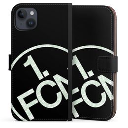 DeinDesign iPhone 14 Plus Handy Klapph&uuml;lle Handyh&uuml;lle aus Kunst Leder schwarz Flip Case Logo 1. Fcn 1. Fc N&uuml;rnberg Sideflip mit langer Lasche