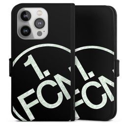 DeinDesign iPhone 14 Pro Handy Klapph&uuml;lle Handyh&uuml;lle aus Kunst Leder schwarz Flip Case Logo 1. Fcn 1. Fc N&uuml;rnberg Sideflip mit langer Lasche