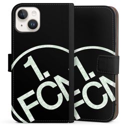 DeinDesign iPhone 14 Handy Klapph&uuml;lle Handyh&uuml;lle aus Kunst Leder schwarz Flip Case Logo 1. Fcn 1. Fc N&uuml;rnberg Sideflip mit Lasche