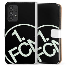 DeinDesign Galaxy A33 5G Handy Klapph&uuml;lle Handyh&uuml;lle aus Kunst Leder wei&szlig; Flip Case 1. Fc N&uuml;rnberg 1. Fcn Logo Sideflip mit Lasche