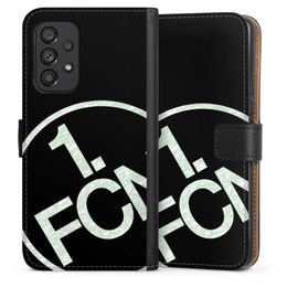 DeinDesign Galaxy A53 5G Handy Klapph&uuml;lle Handyh&uuml;lle aus Kunst Leder schwarz Flip Case 1. Fc N&uuml;rnberg 1. Fcn Logo Sideflip mit langer Lasche