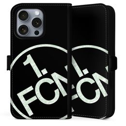 DeinDesign iPhone 16 Pro Max Handy Klapph&uuml;lle Handyh&uuml;lle aus Kunst Leder schwarz Flip Case Logo 1. Fcn 1. Fc N&uuml;rnberg Sideflip mit Lasche