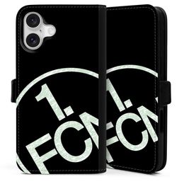 DeinDesign iPhone 16 Plus Handy Klapph&uuml;lle Handyh&uuml;lle aus Kunst Leder schwarz Flip Case Logo 1. Fcn 1. Fc N&uuml;rnberg Sideflip mit Lasche