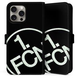 DeinDesign iPhone 16 Pro Handy Klapph&uuml;lle Handyh&uuml;lle aus Kunst Leder schwarz Flip Case Logo 1. Fcn 1. Fc N&uuml;rnberg Sideflip mit Lasche